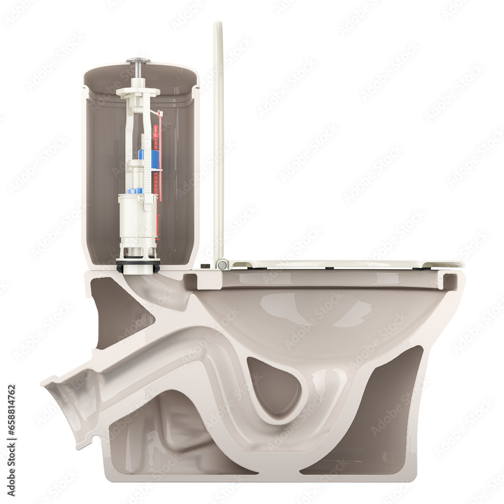 Cross section of toilet bowl, 3D rendering isolated on transparent ...