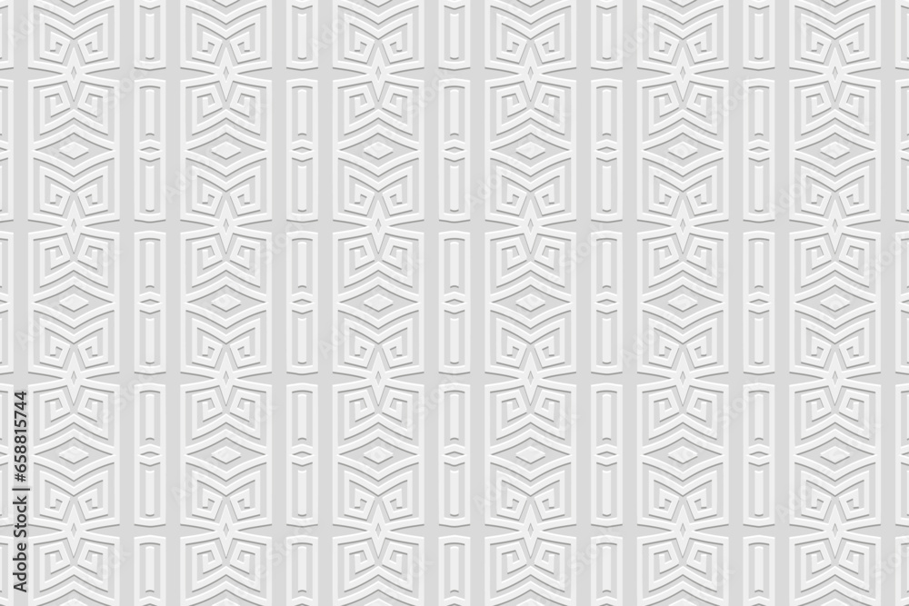 Embossed white background, tribal cover design. Ethnic geometric 3D ...