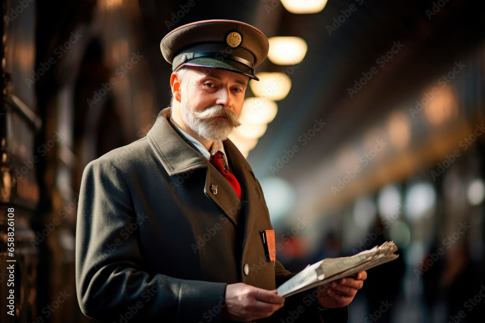 Russian Railway Professional: Dedicated Male Train Conductor at Work ...
