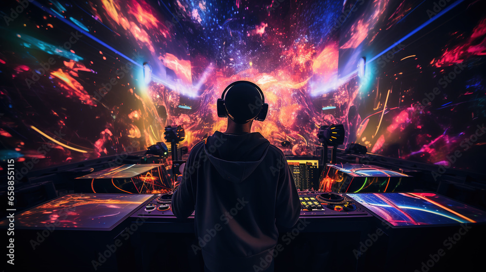 Futuristic Virtual DJ Show on a Digital Abstract Stage with Mesmerizing ...