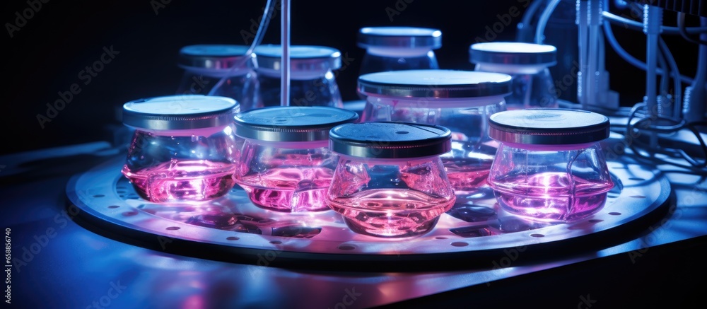 Routine inspection of human stem cells in a 12 well dish under an ...