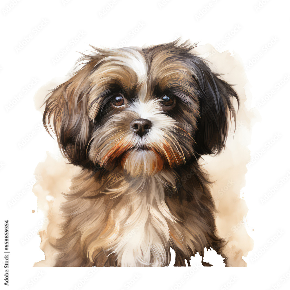 Watercolor Lhasa Apso puppy isolated on transparent background ...