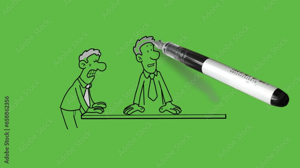 draw group of three men stand with support of center table and talking ...