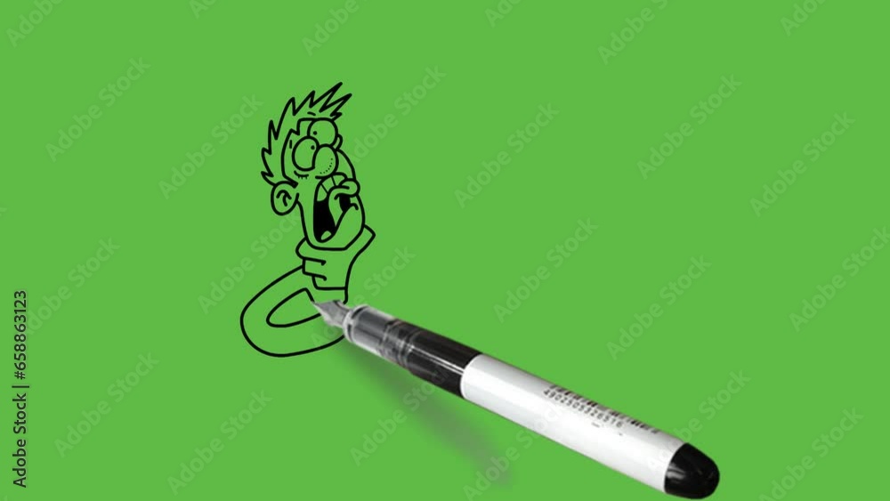 draw young man sit on chair in front of computer place on table and a ...