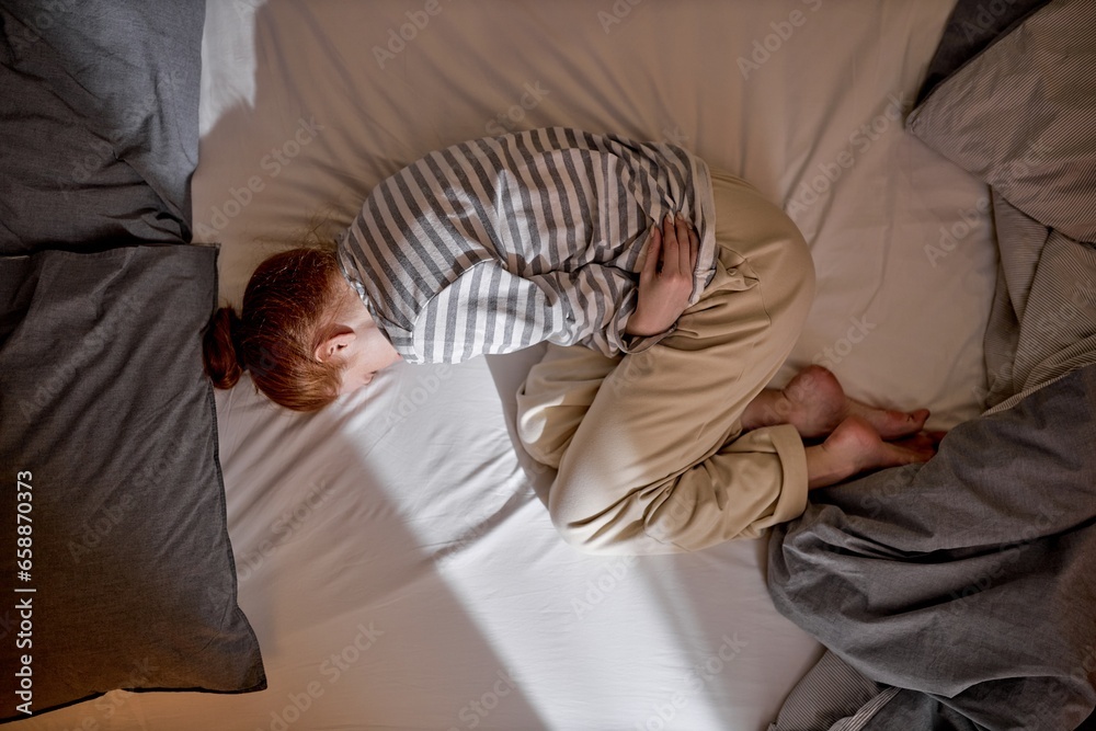 Above top view full length vertical image stressed depressed nervous ...