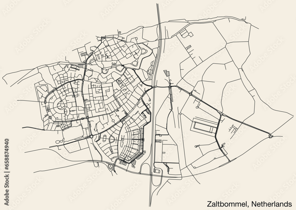 Detailed hand-drawn navigational urban street roads map of the Dutch ...