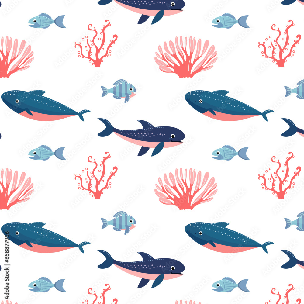 Marine background with ocean animals and plants for textiles and ...