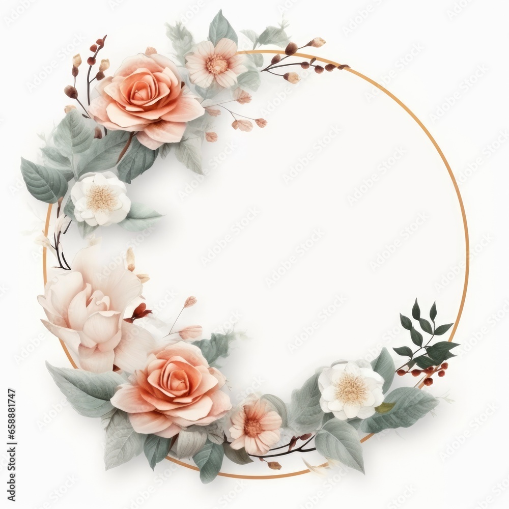 Beautiful round floral frame white background. Generative AI image ...