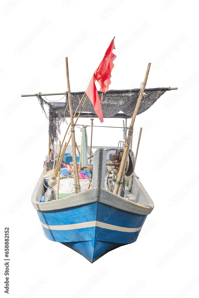 Cutout of an isolated front view of a fishing boat with the transparent ...