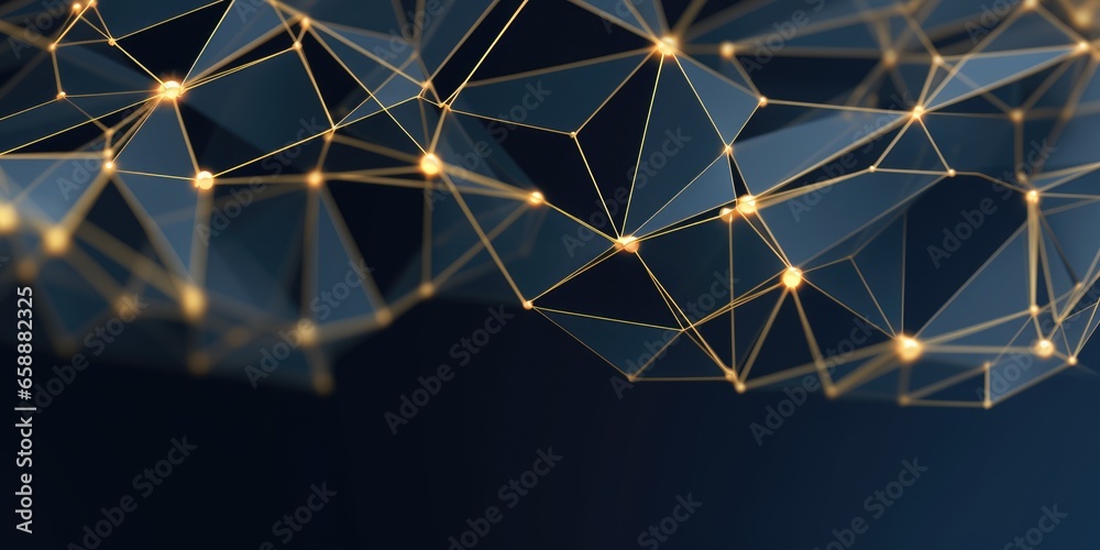 3D network connections with plexus design blue and gold color background wallpaper. Generative ...