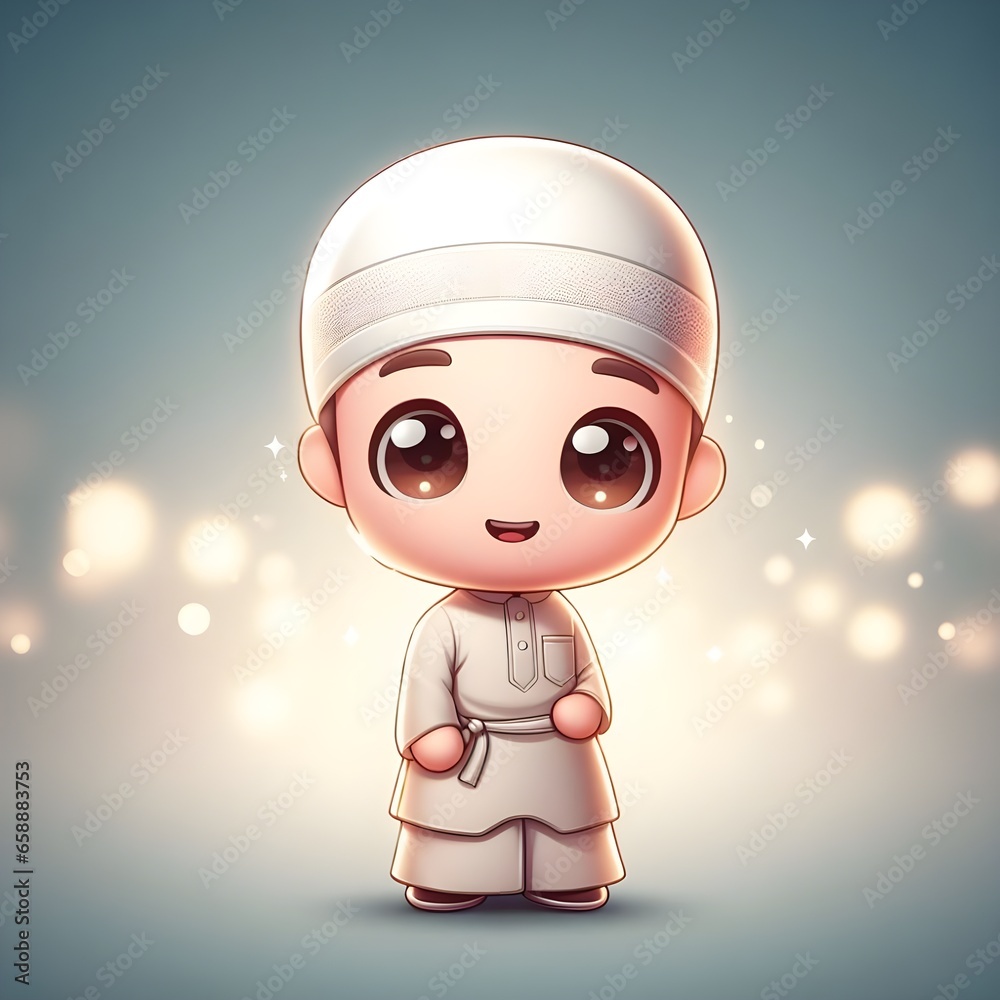 Cartoon Muslim Boy with Big Eyes, Vector Illustration of a Muslim Boy ...