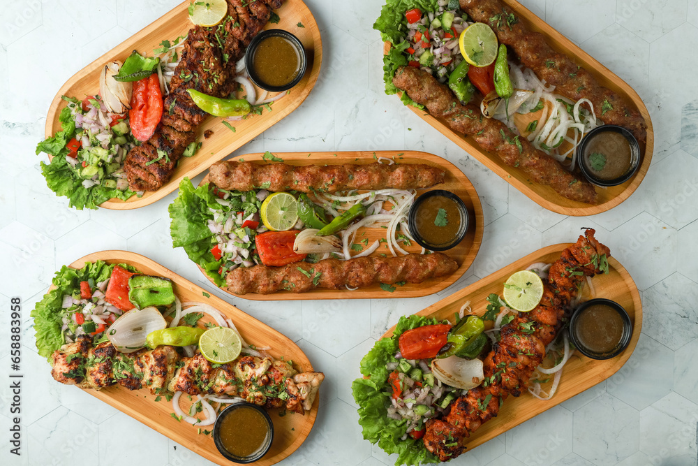 Traditional Pakistani,Indian cusine, Bbq platter with behari,seekh ...