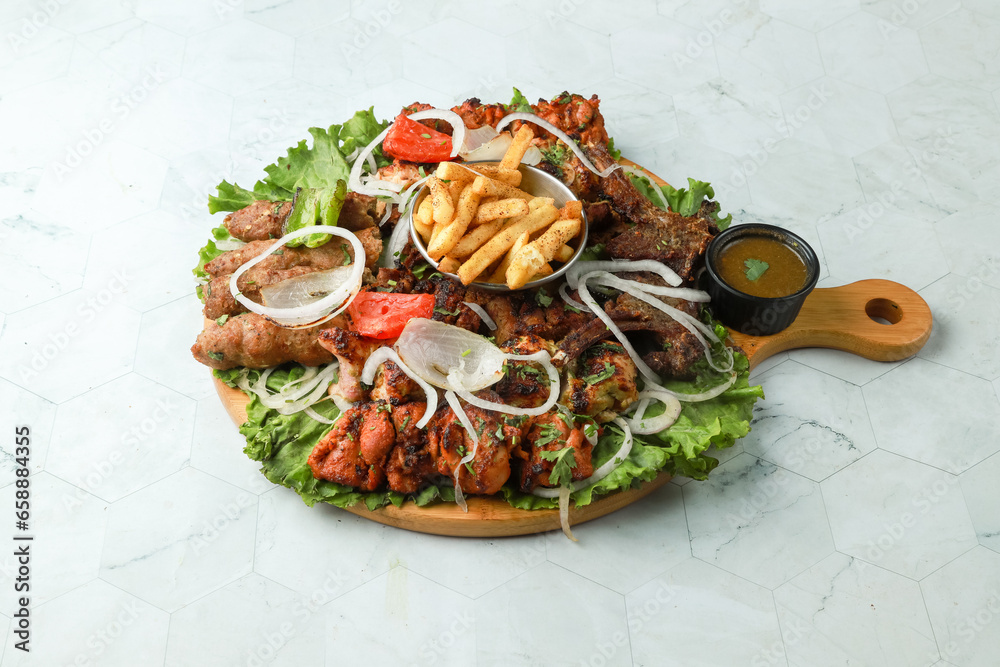 Traditional Pakistani,Indian cusine, Bbq platter with behari,seekh ...