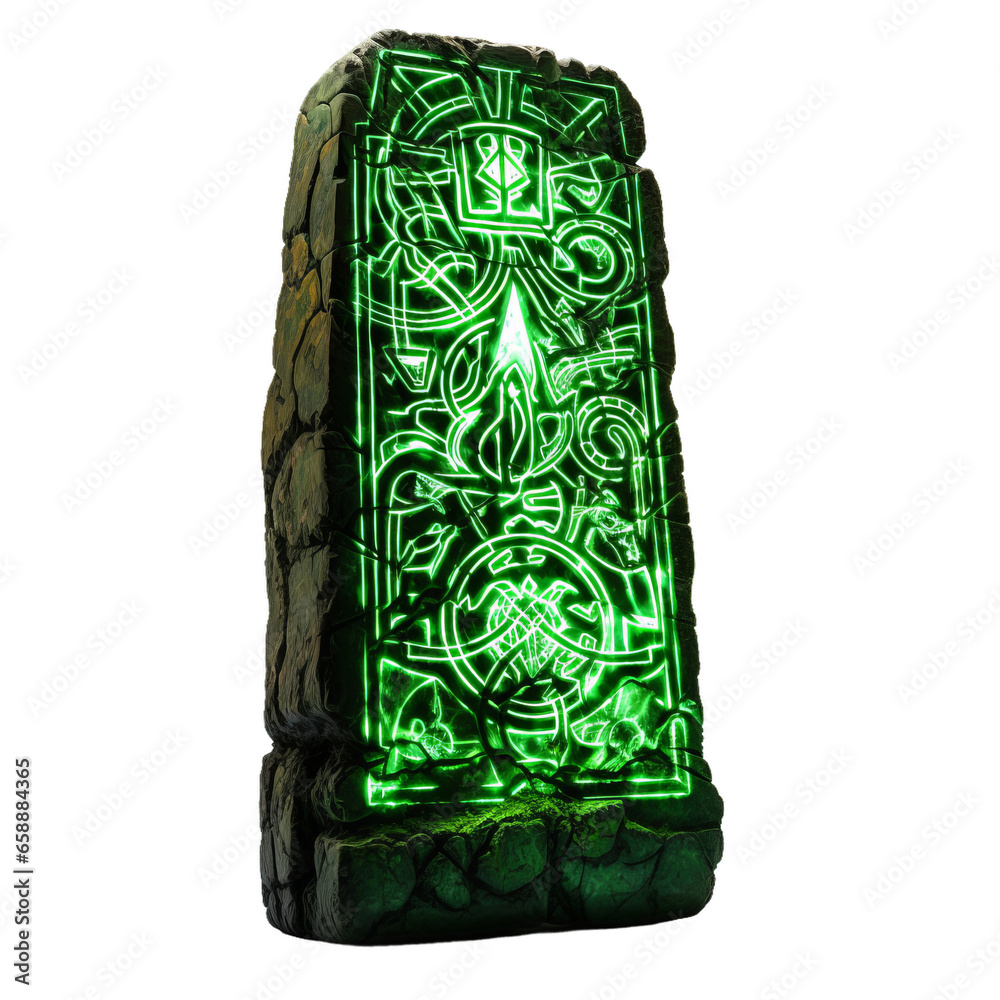 Glowing green runestone isolated on transparent background. Generative ...