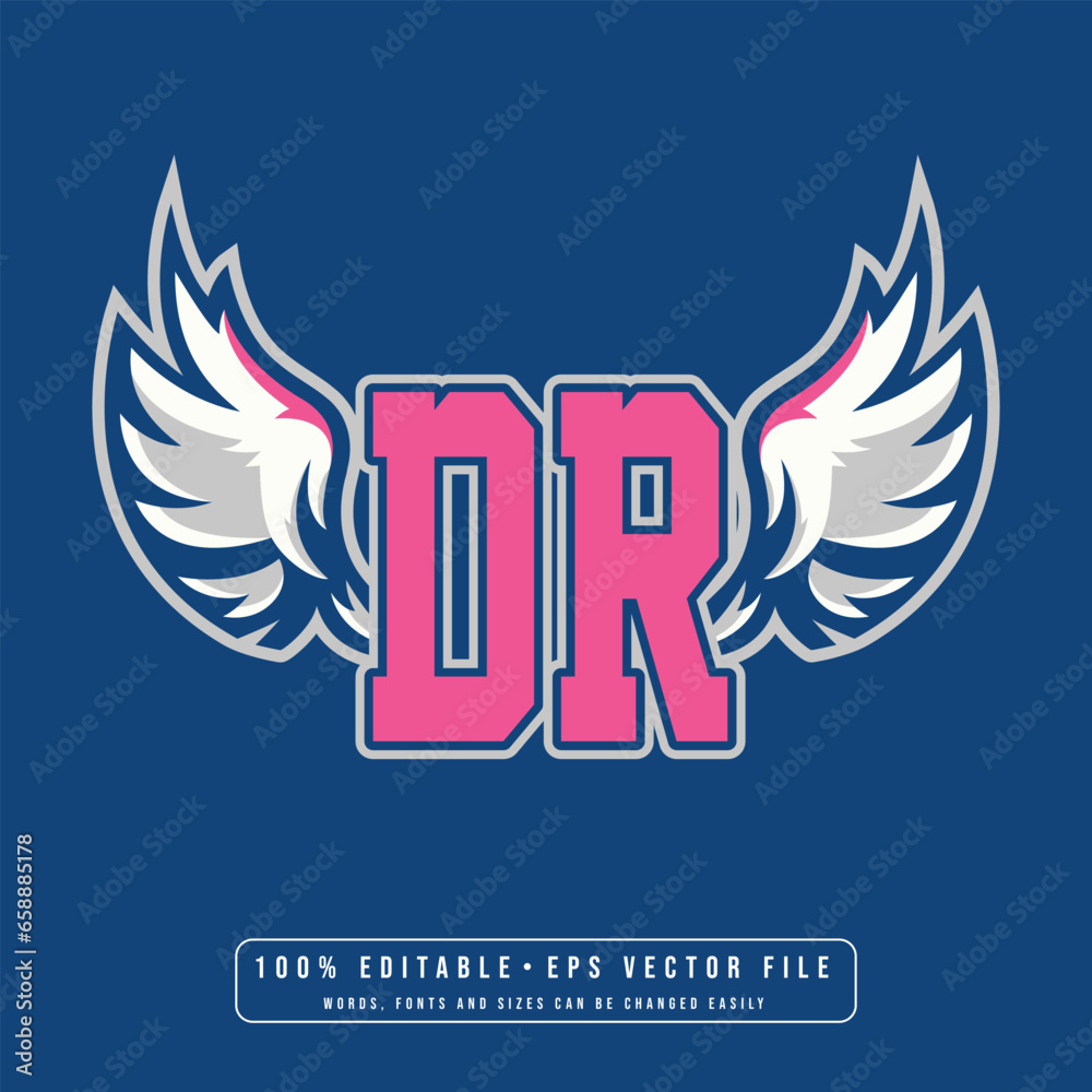 DR wings logo vector with editable text effect. Editable letter DR ...