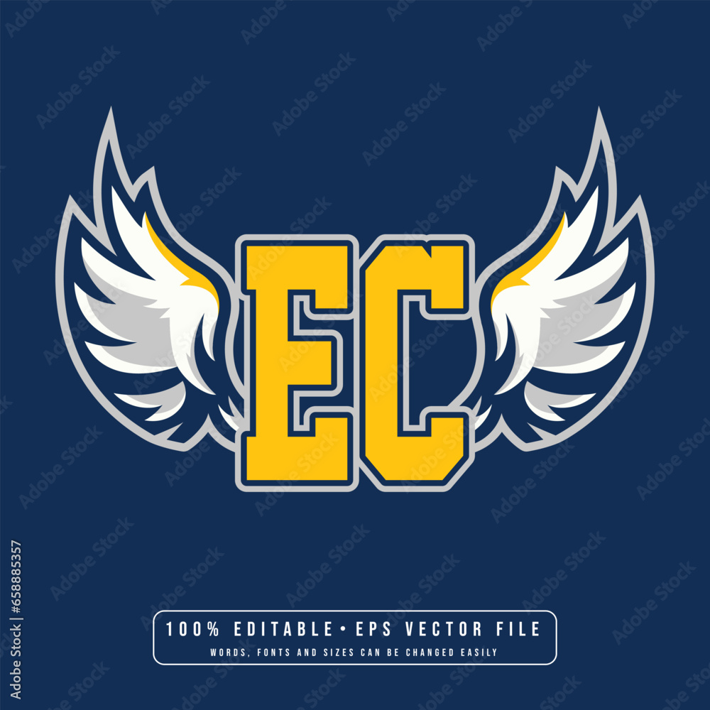 EC wings logo vector with editable text effect. Editable letter EC ...
