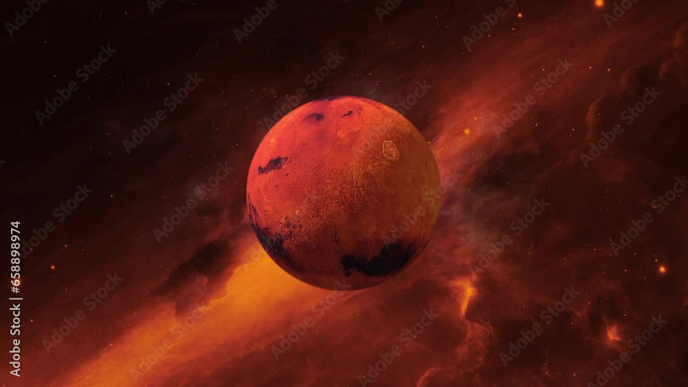 Mars in space with epic red background of universe. Mars slowly ...