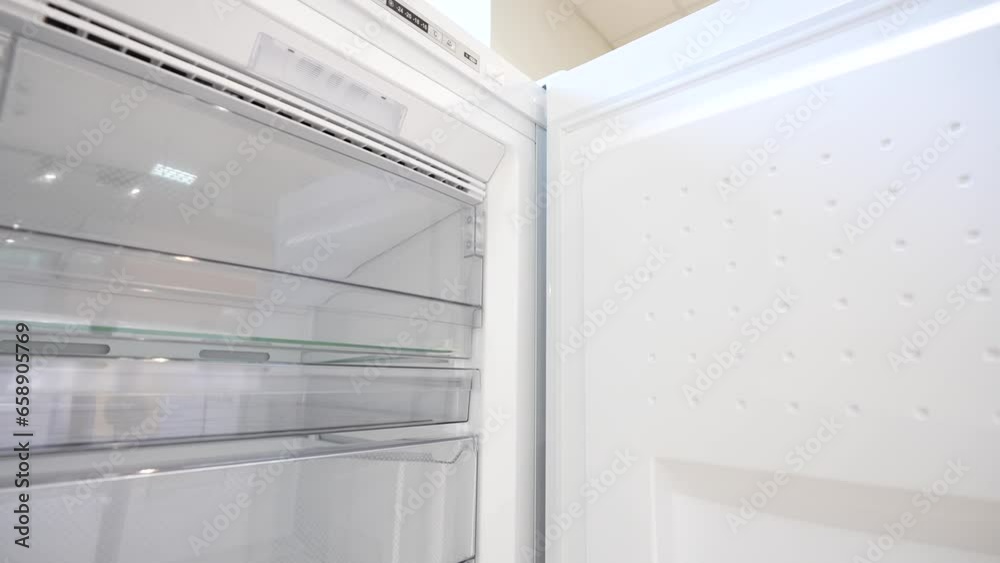 Open empty refrigerator. Refrigerator open empty fridge inside interior ...