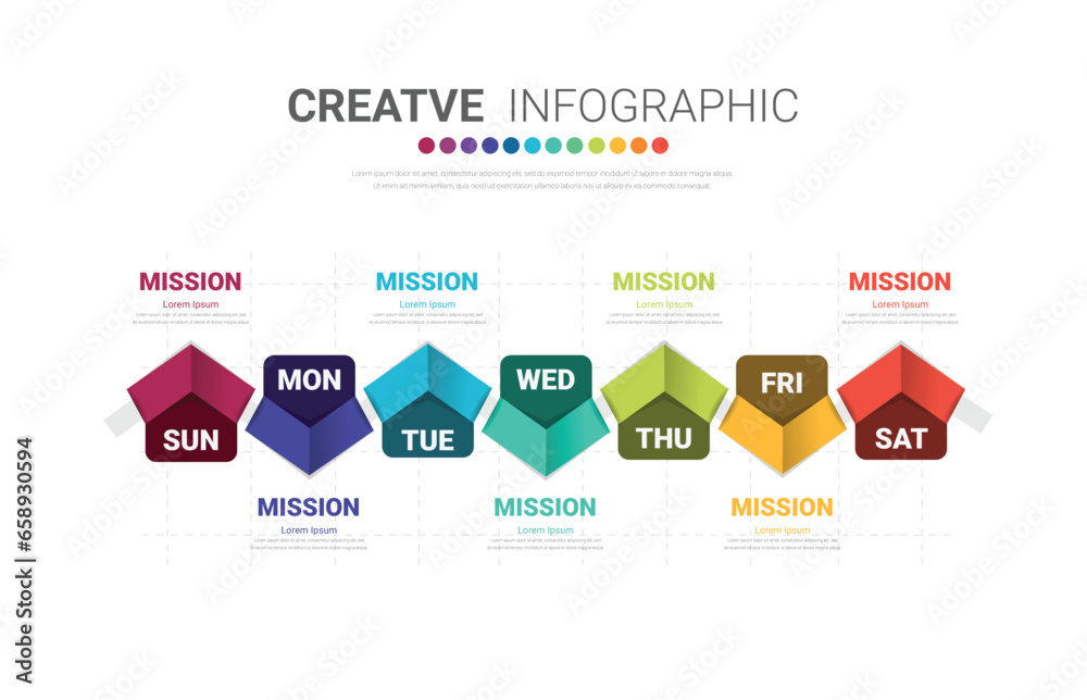 Week Timeline, Timeline diagram calendar 7 day, 7 options, infographic ...