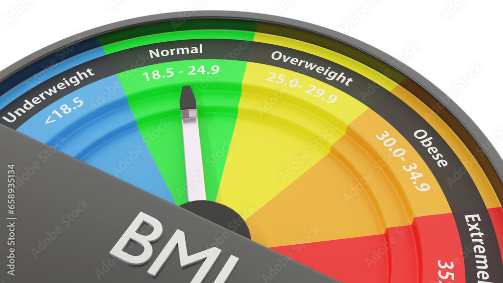 Closeup 3d render of stylized bmi chart in the form of a dial in very ...