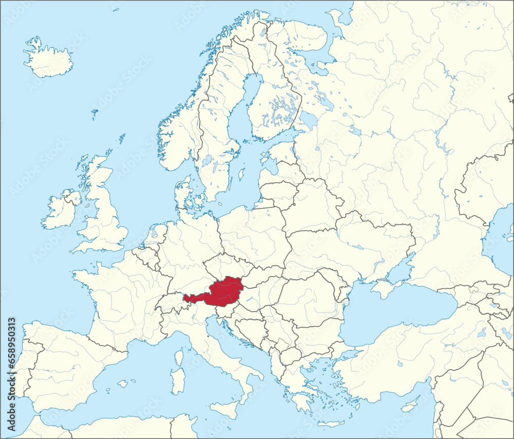Red CMYK national map of AUSTRIA inside detailed beige blank political ...