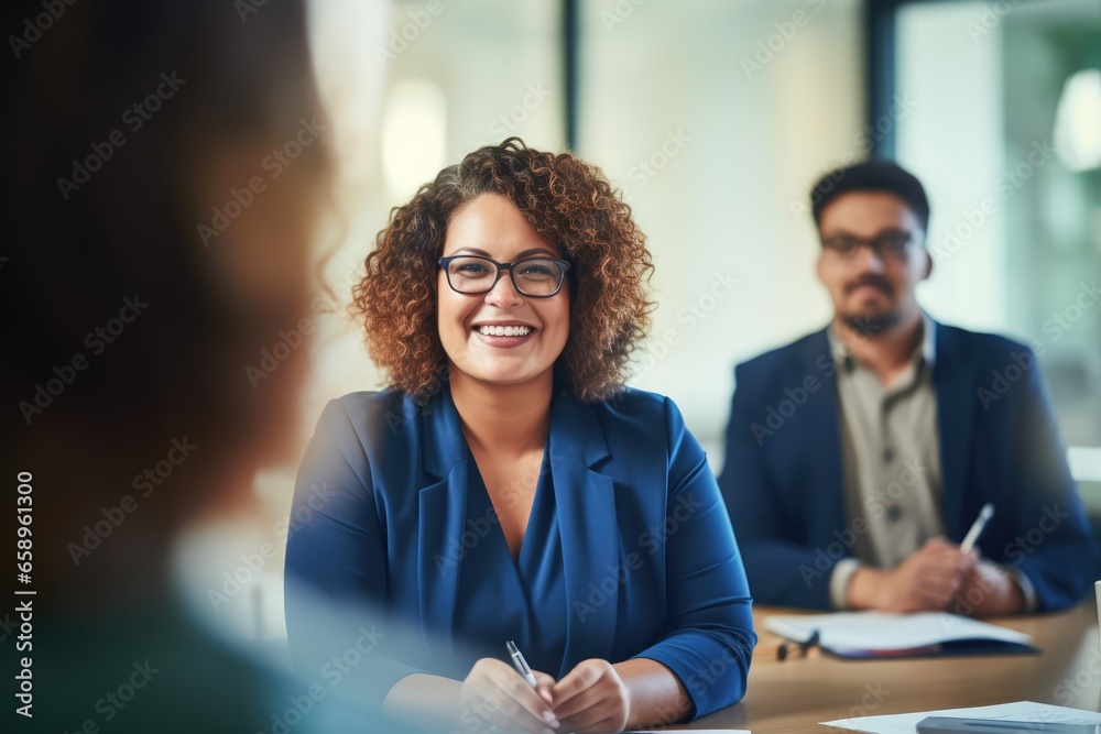 Confident female manager leading a team meeting - Diversity in ...