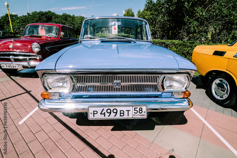 Moskvich-412 car made in USSR 1970s. Retro auto Moskvitch 412 front ...