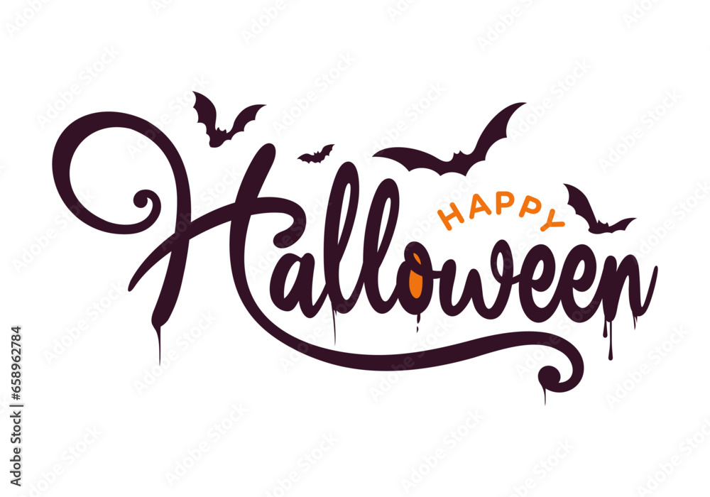 Halloween header with Happy Halloween text, cursive, calligraphy ...