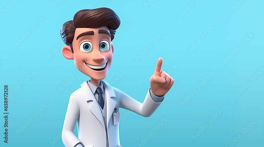 Cartoon character man physician doctor pointing with his finger up ...