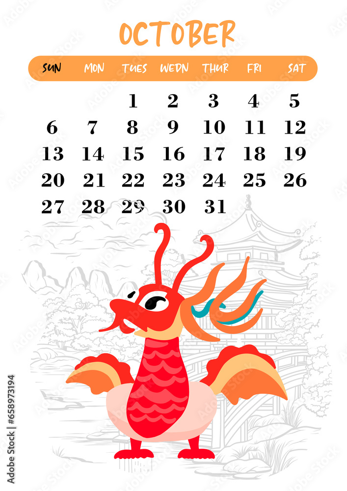 Chinese dragon calendar 2024. Symbol of 2024 year is dragon Stock ...