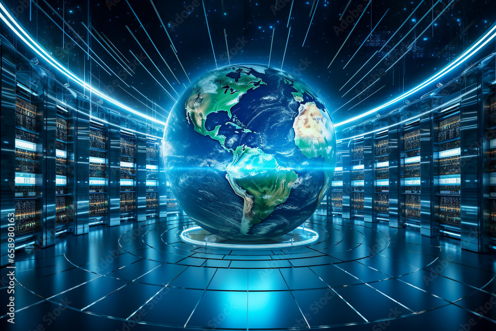 Planet earth and data storage devices with technology hologram ...