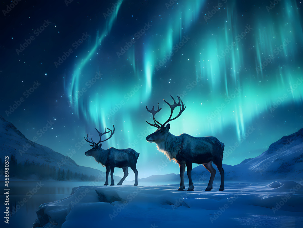 An enchanting photo of a group of reindeer grazing peacefully in a ...