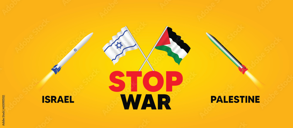 stop war Israel Palestine war vector poster illustration Stock Vector ...