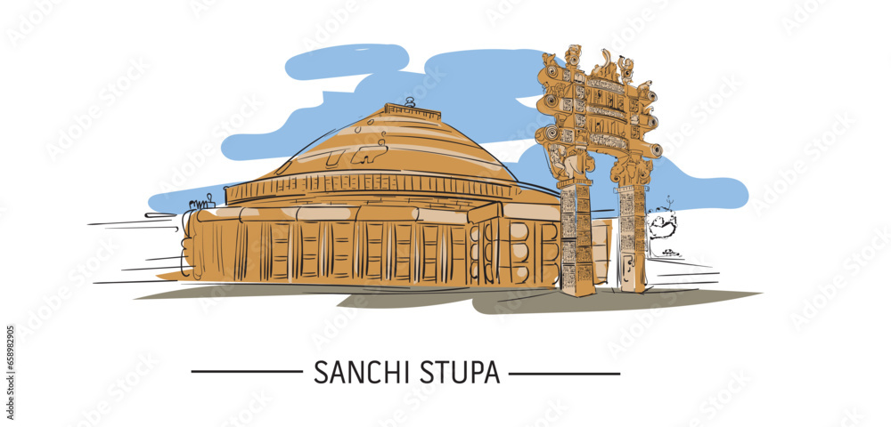 Buddhist temple sanchi stupa vector illustration Stock Vector | Adobe Stock