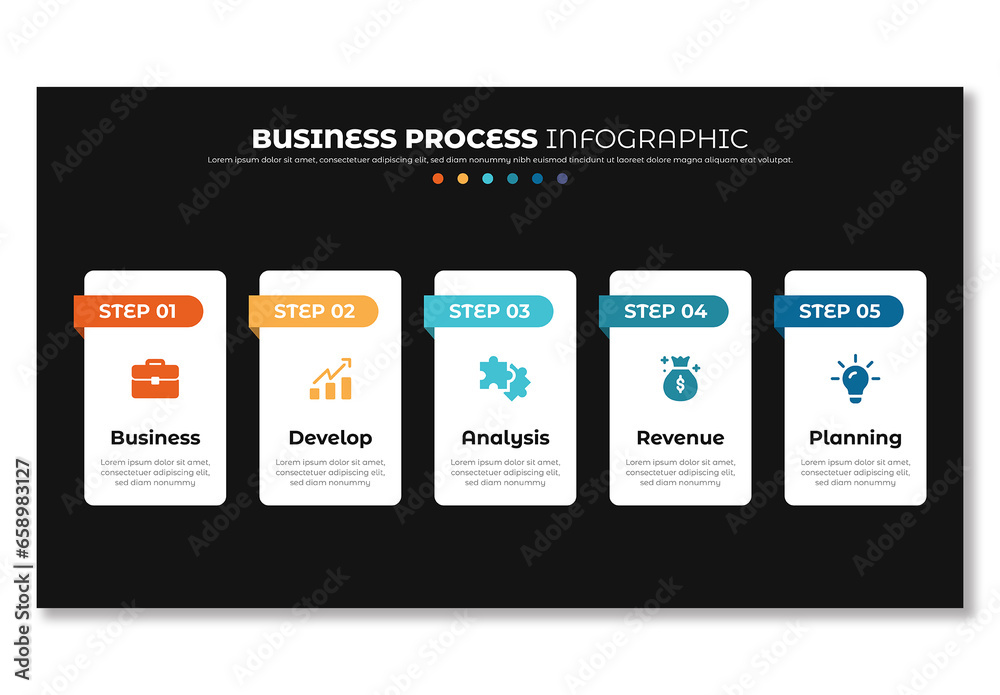 Business Timeline Infographic with Five Steps Process Layout Stock ...
