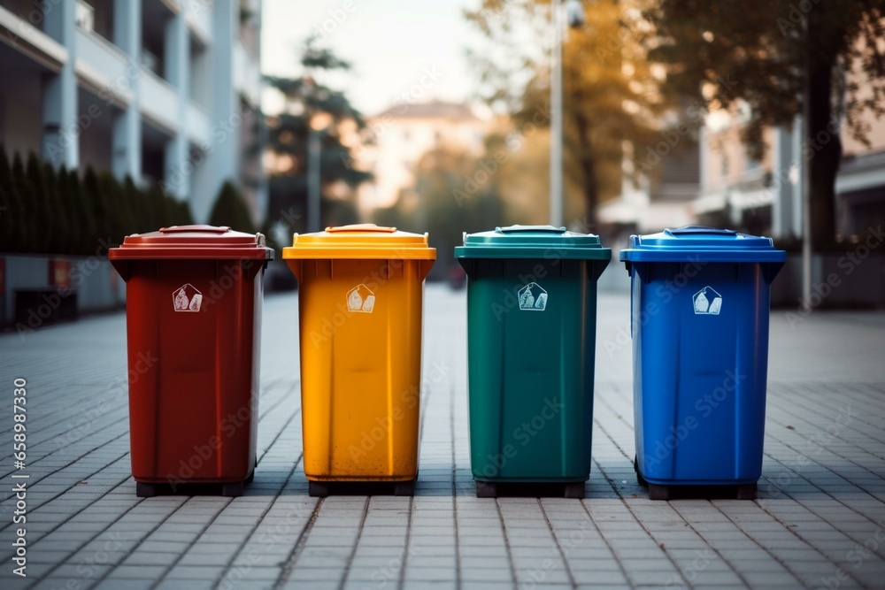 Trash cans with different colors for various waste types. Generative AI ...