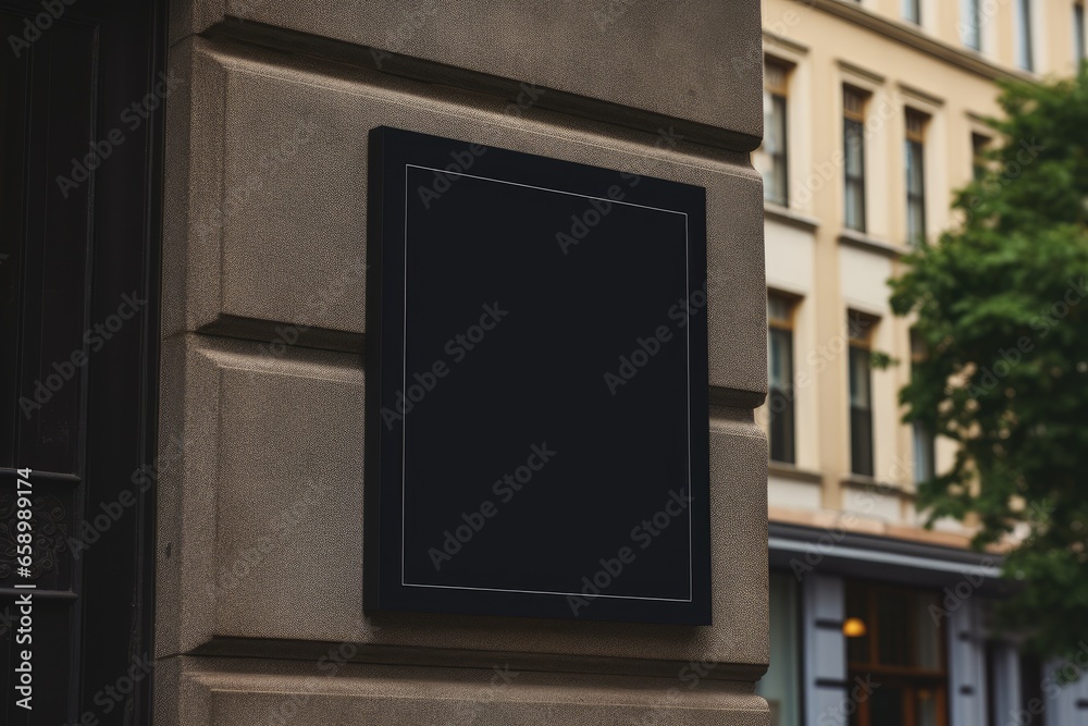 Blank black signboard on the wall of a building in the city, Black ...