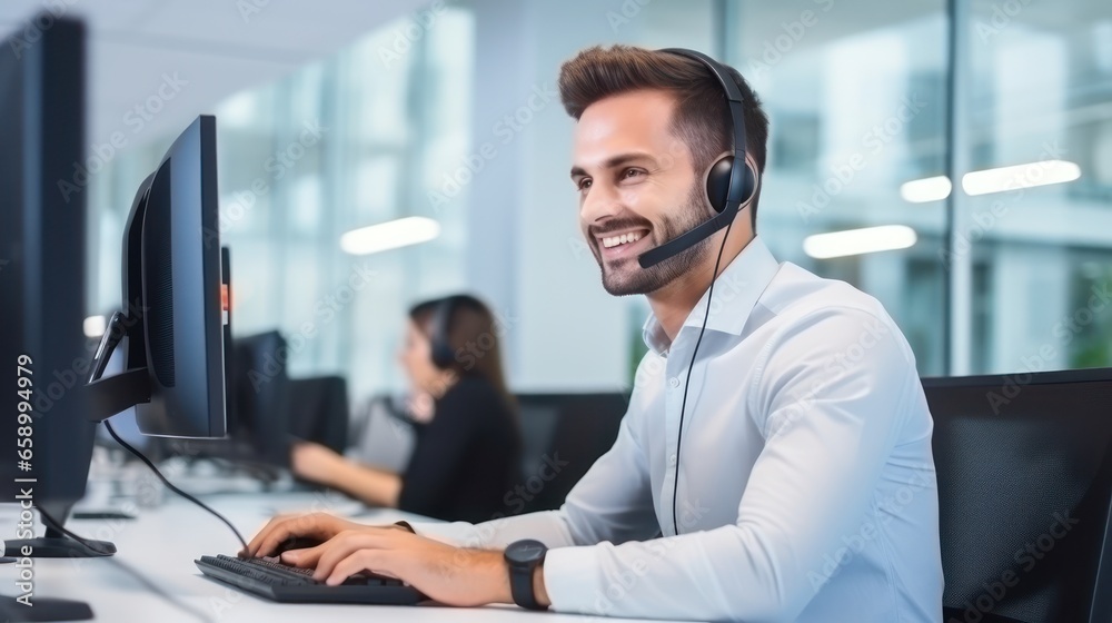 professional call center operators communicate with customers. Stock ...