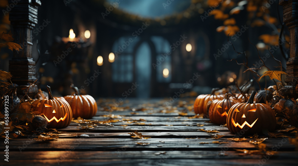 Haunted Halloween setting featuring bare wooden planks in the ...