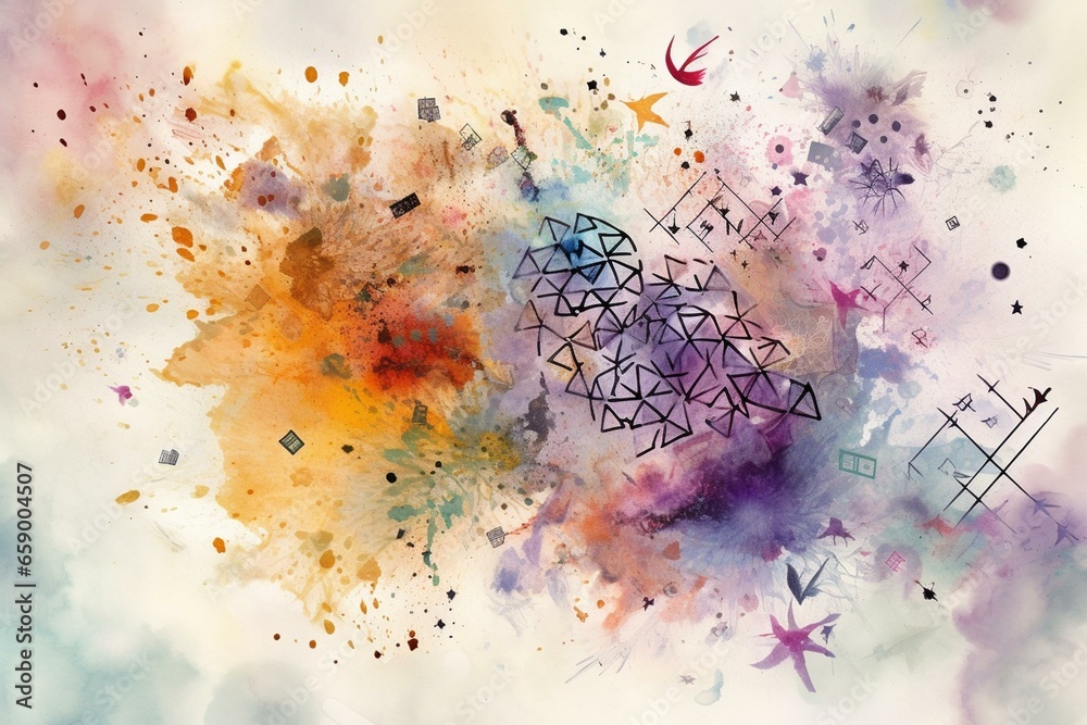 watercolor painting with mathematical equations in the backdrop ...