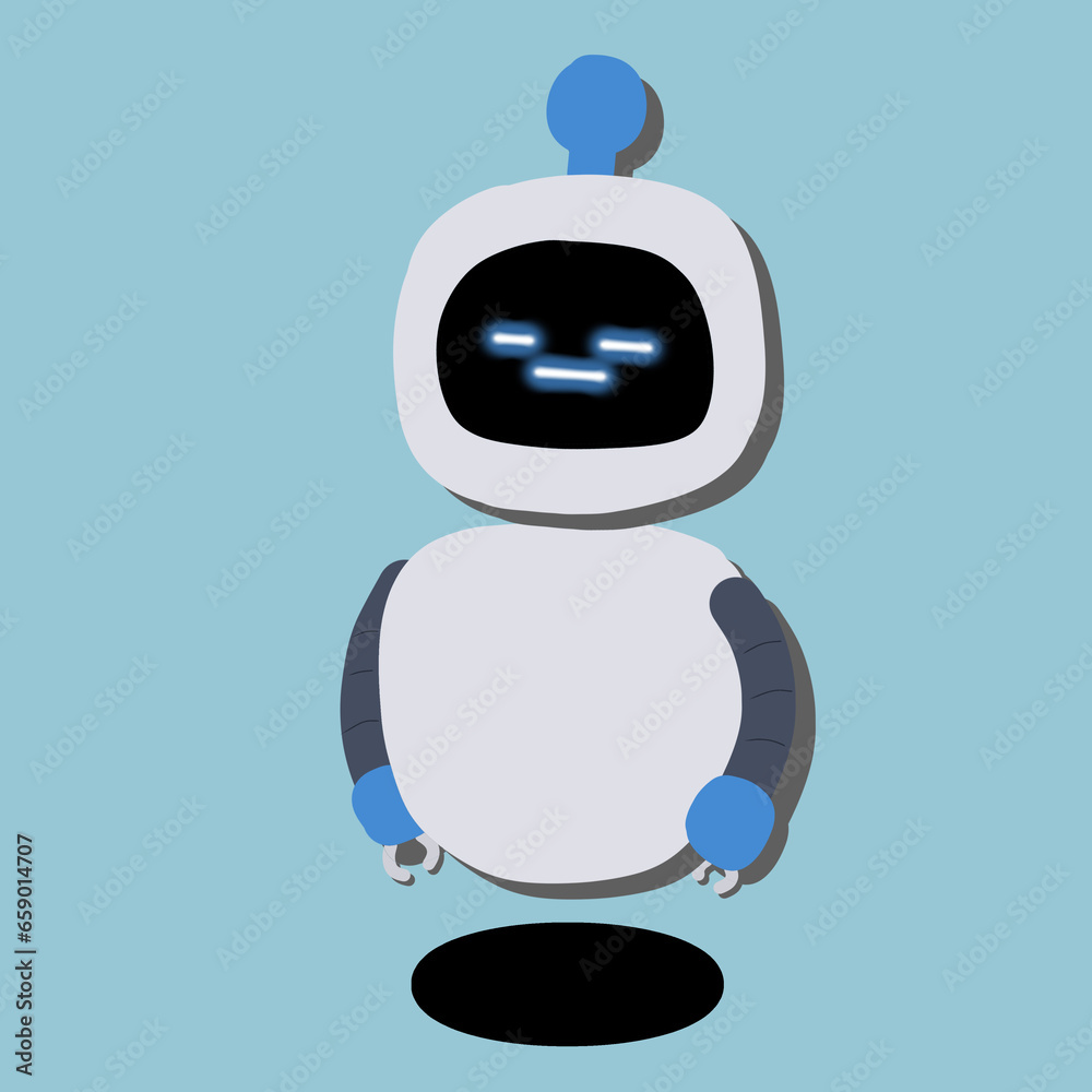 blue male boy robot ai android robot expressionless annoy neutral face emoji illustration Stock ...