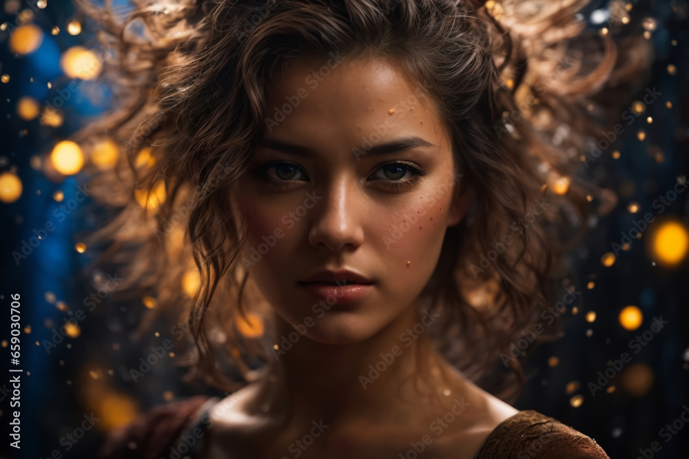 In an artfully composed scene, a young woman resembling a character ...