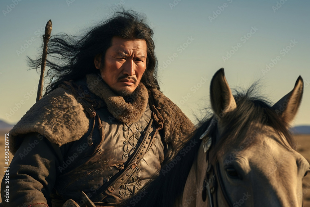 Poster, Foto Genghis Khan Emperor Ancient Mongolian Warrior Riding ...