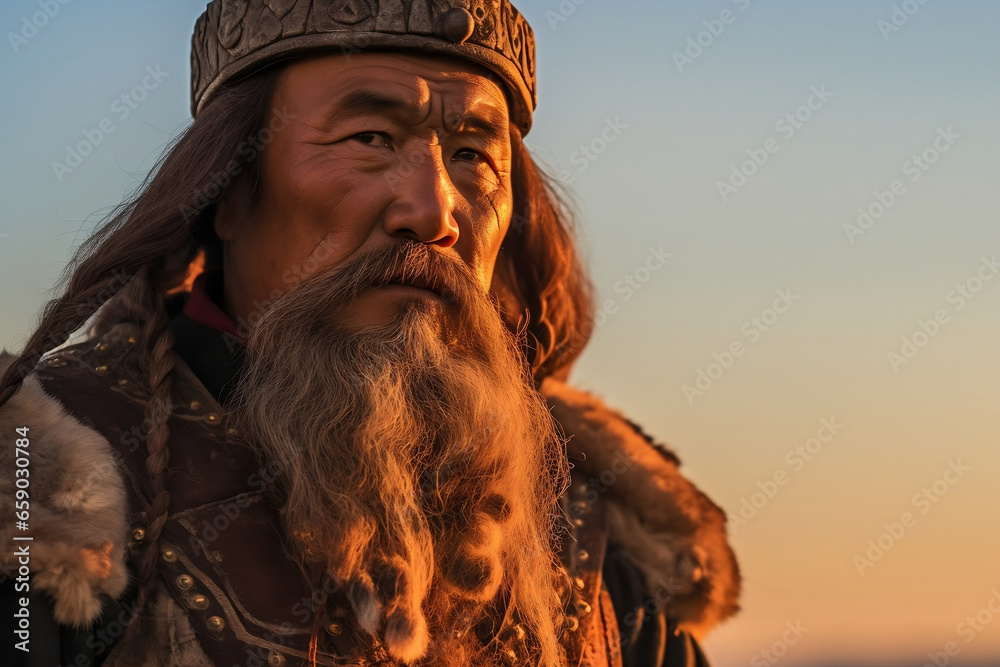 Genghis Khan Emperor Ancient Mongolian Warrior Riding Horse Fighting ...