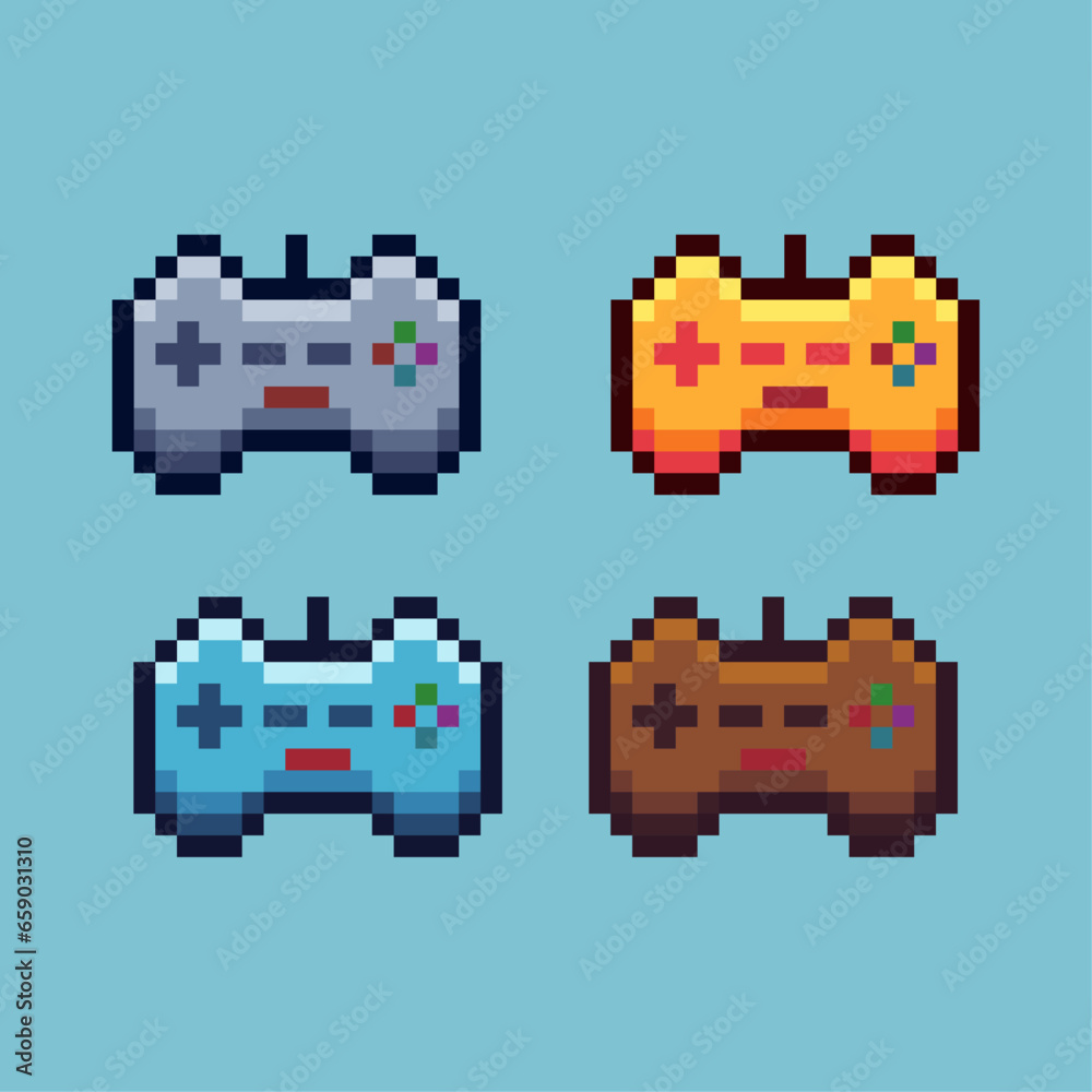 Pixel art sets of gamepad controller with variation color item asset ...