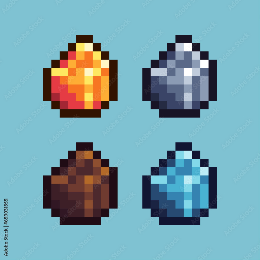 Pixel art sets of gold silver bronze ingot with variation color item ...