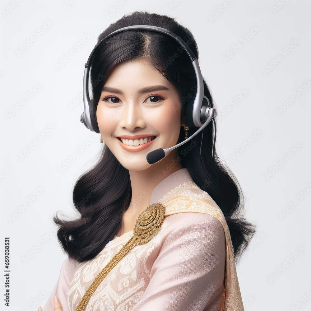 Thai woman with call center headset, High-quality images, generative AI ...