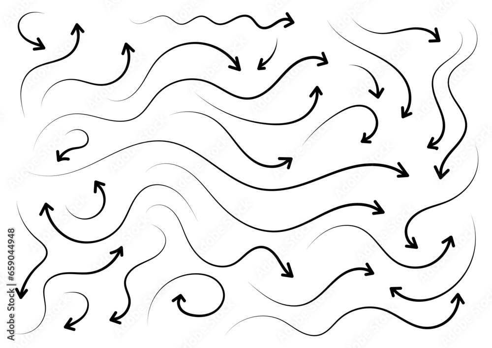 hand drawing arrow signs set. wavy arrow signs. vector arrow signs ...