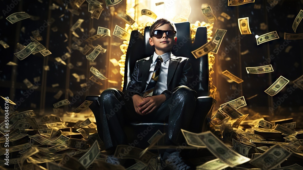 Prosperous Youth: Rich Kid in a Suit on a Throne, a prosperous young ...