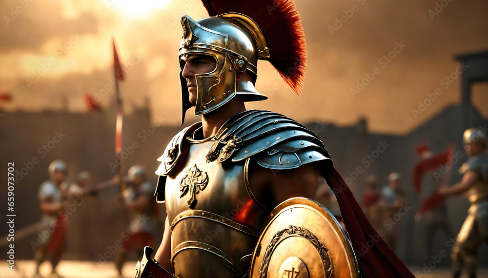 Roman male legionary (legionaries) wear helmet with crest, gladius ...
